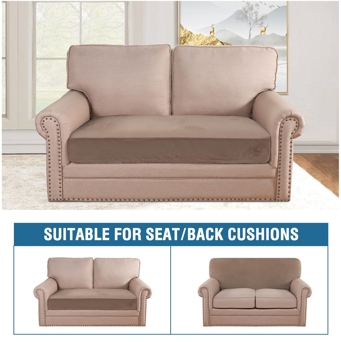 Stretch Velvet Couch Cushion Covers Non-Slip Sofa Slipcovers Velvet Stretch Couch Cushion Cover ...