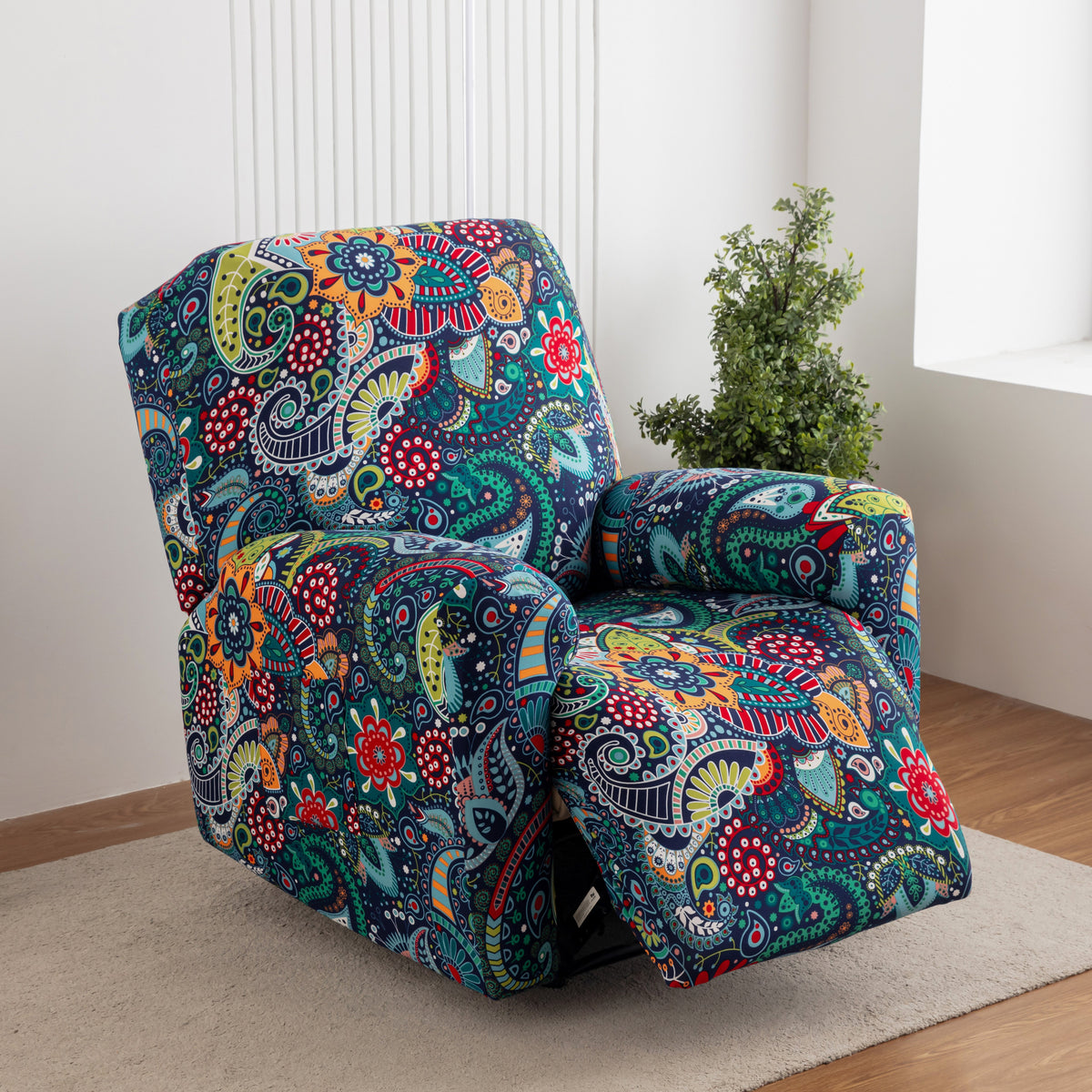 Recliner Slipcover 4 Pieces Stretch Printed Lazy Boy Chair Covers with Side Pocket Recliner Sofa ...