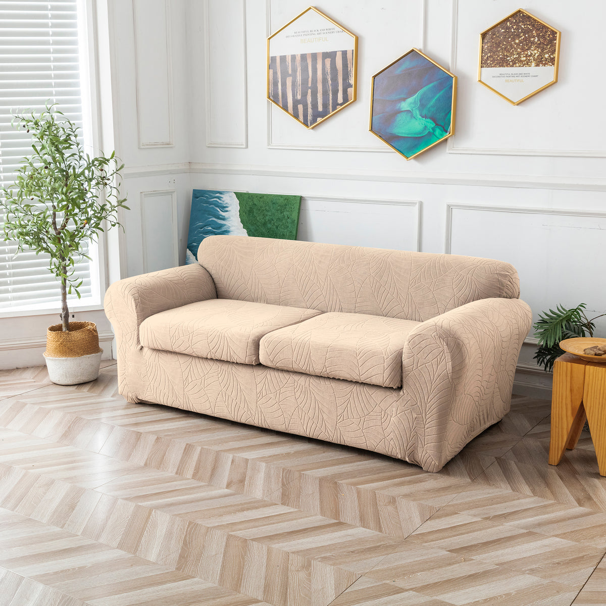 Wear Resistant Leaf Pattern Jacquard Elastic Loveseat Sofa Cover– Sureix