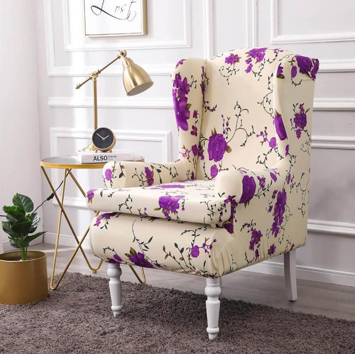 Printed pattern Wingback 2 Pieces Washable Stretch Armchair Covers– Sureix