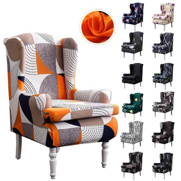 Printed pattern Wingback 2 Pieces Washable Stretch Armchair Covers– Sureix
