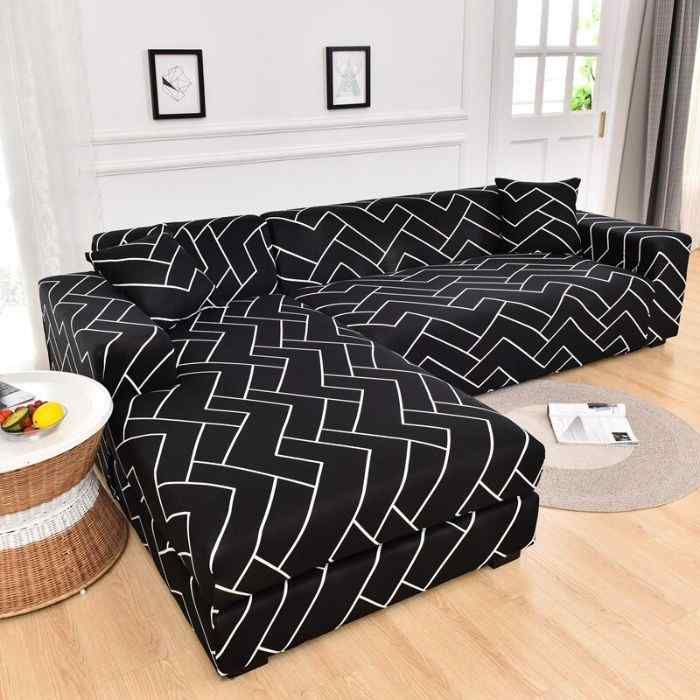 sofa cover l shape Polyester Stretch Couch Covers with 2 Pillowcases ...