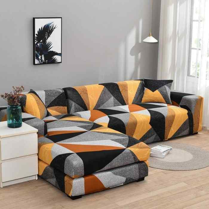 sofa cover l shape Polyester Stretch Couch Covers with 2 Pillowcases ...