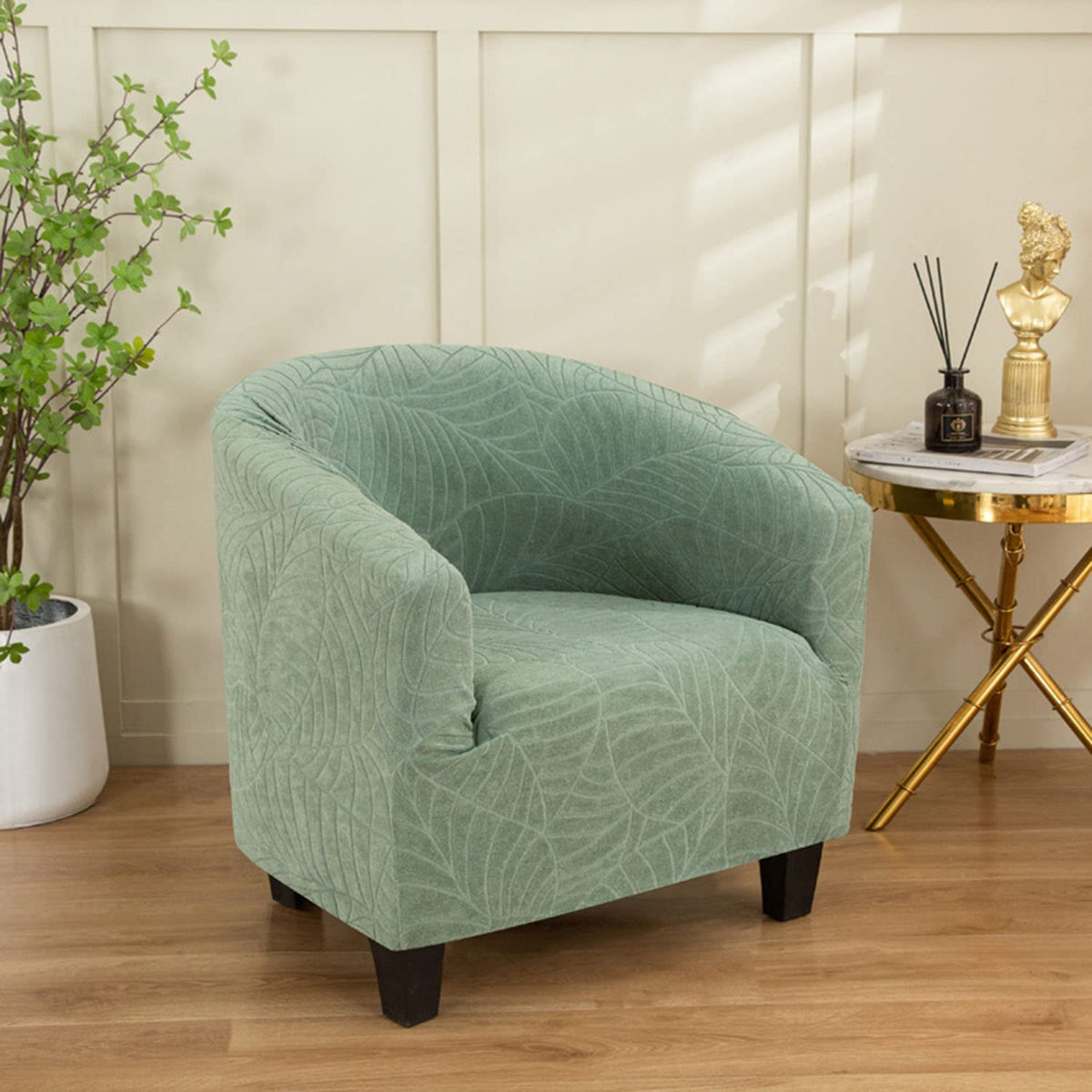 Tub Chair Cover Thick Jacquard Leaf Pattern Tub Chair Slipcover ...